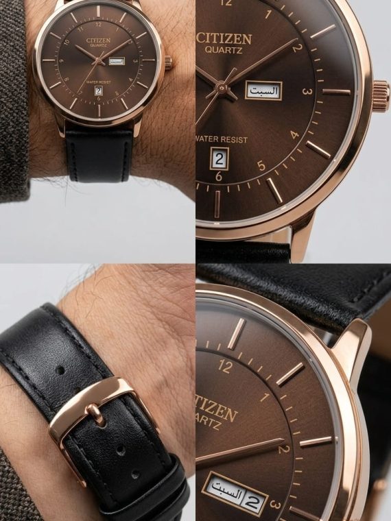 Citizen Quartz Rose Gold & Brown Dial Leather Watch - Best n Less