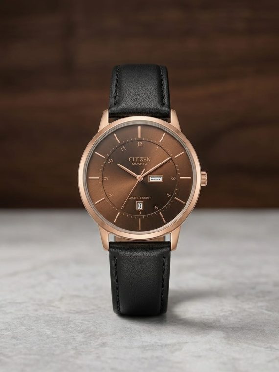Citizen Quartz Rose Gold & Brown Dial Leather Watch - Best n Less